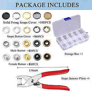 GTAAOY 100 Sets Metal Snaps Buttons with Fastener Pliers Press Tool Kit Perfect for DIY Crafts Clothes Hats and Sewing, Snap Button Fasteners Kit for Clothing Sewing (9.5mm / 400 PCS)