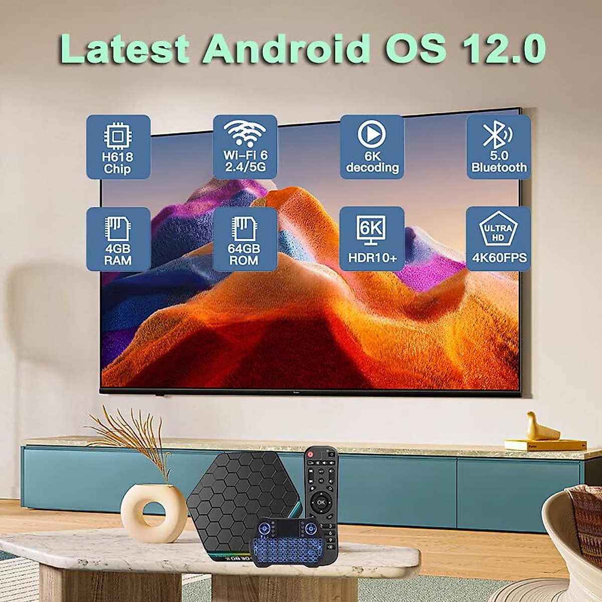 2023 Android TV Box 12.0, T95Z Plus Android TV Box Allwinner H618 4GB RAM 64GB ROM 3D 4K/UHD 6K HDR 10+ H.265 2.4G/5G Dual WiFi Ethernet Bluetooth 5.0 with Mini Wireless Keyboard, Smart Android Box