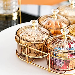 XingZhuo Iron Gold Plated Serving Tray with Handles, Comes with 6 Round Candy Jars Set, Family Dinner, Corporate Party, Housewarming Gift, Party Serving Tray Set, Round Handles