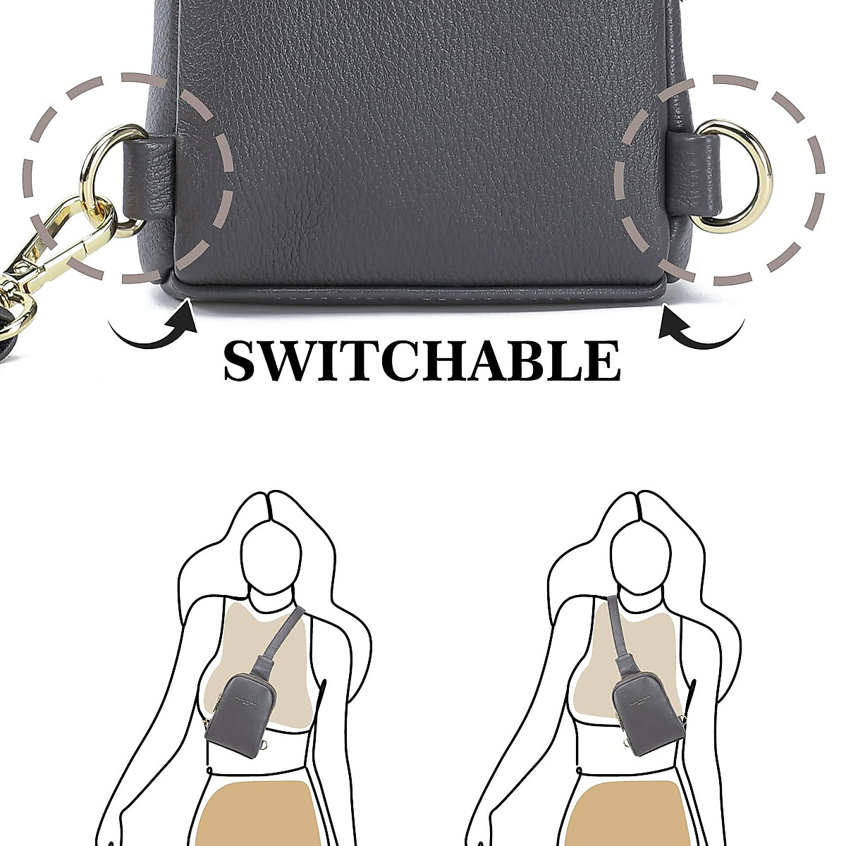 INICAT Small Crossbody Sling Bags for Women Vegan Leather Cell Phone Purse Fanny Packs for Women Men(Gray)