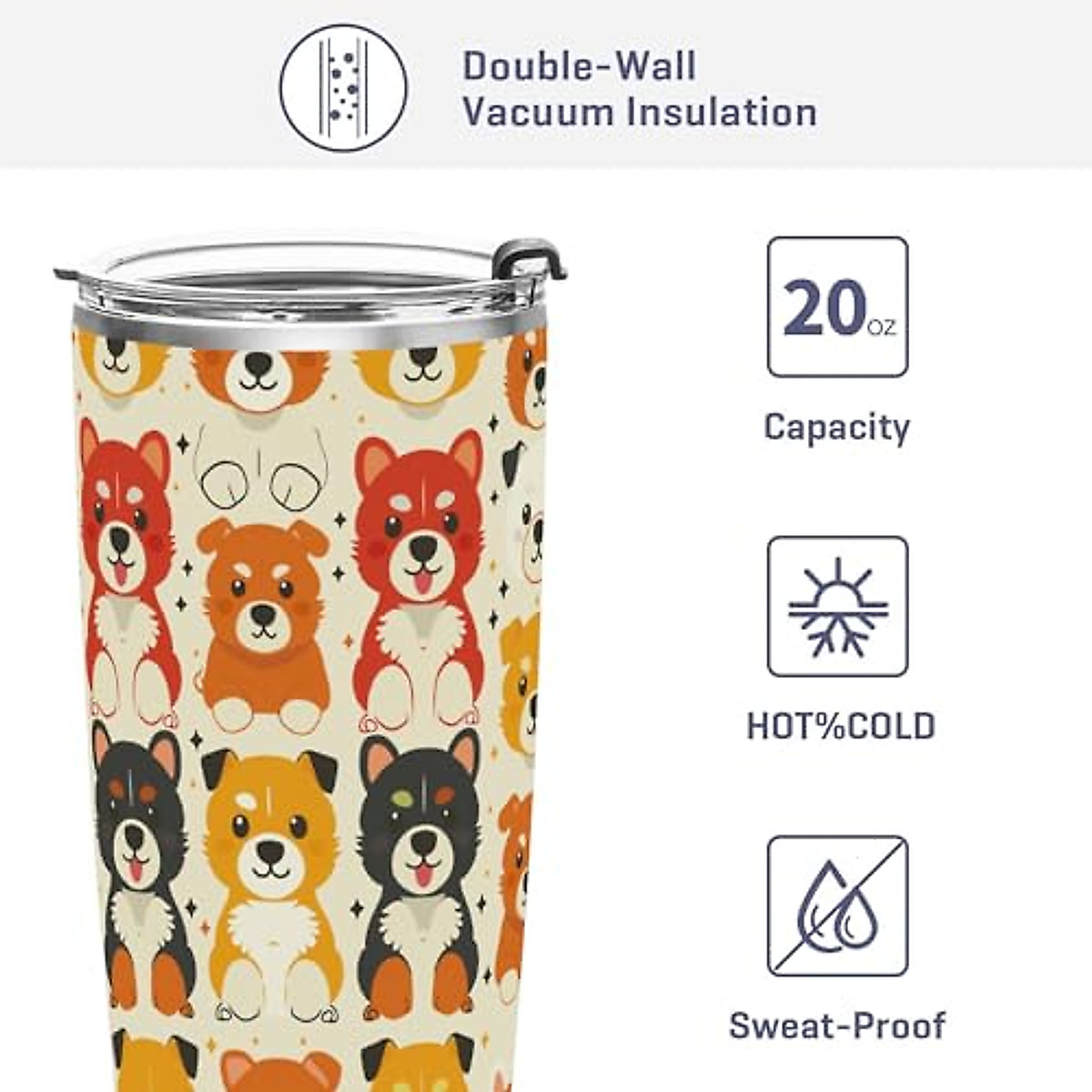 sanluoli Cute Retro Dogs Stainless Steel vacuum insulated water bottle with Straw Leak Resistant Flip coffee travel mug 20oz reusable vacuum insulated tumbler with lid 20 OZ