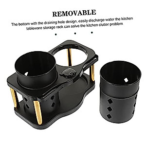 HEMOTON 6 pcs Silverware Kitchen Multi-function Steel Draining Flatware Chopstick Metal Double-grid Spoons Holder Fork Drain Chopsticks Tableware Utensil Stainless Crock Containers for