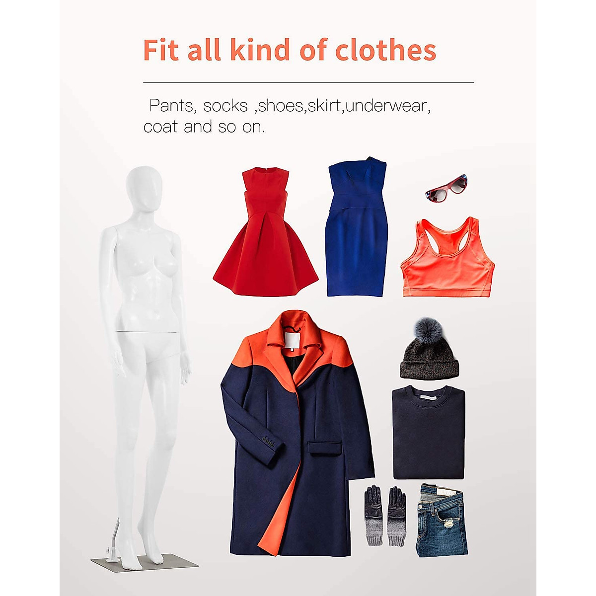 69 Inch Female Mannequin Full Body Dress Form Adjustable Dress Mannequin,Mannequin Torso Realistic Mannequin Display Sewing Manikin with Metal Base Plastic Head,White…