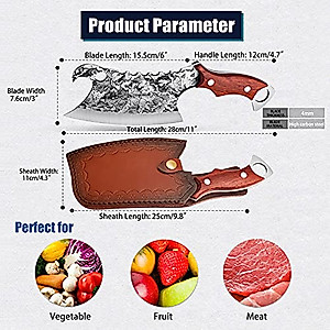 univinlions Hand Forged Meat Cleaver Sharp Butcher Knife for Meat Cutting Vegetable Cleaver with Sheath for Home Kitchen Outdoor Camping BBQ Father's Mother's Day Christmas Thanksgiving Gift Idea Men