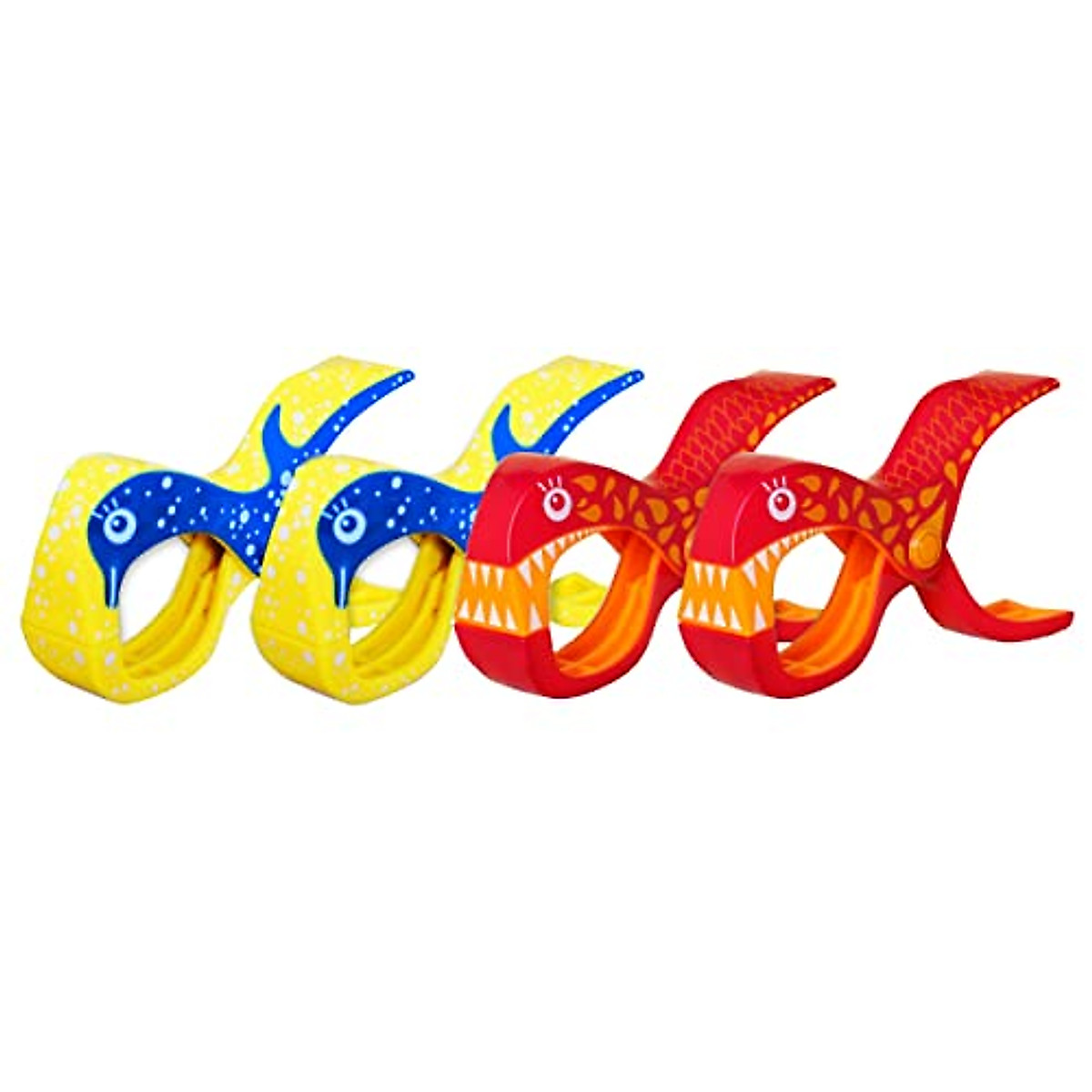 Multifunctional Clips Tuuli, Set of 4 Clothes Beach Towel Pegs, Design Pink Shark and Dolphin