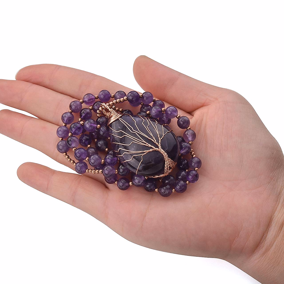 Jovivi Natural Amethyst Quartz Healing Crystals Necklace Wire Wrapped Teardrop Life Tree Chakra Gemstone Pendant Mothers Day Christmas Gifts