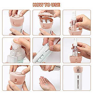 CHIVENIDO 4 in 1 Travel Dispenser, Travel Shampoo and Conditioner Dispenser, Refillable Travel Bottles for Toiletries, Muti Pump Bottle Toiletry Bottles for Traveling (Pink)