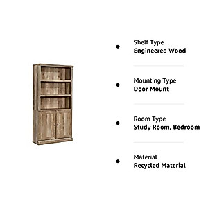Sauder Miscellaneous Bookcase with Doors, L: 35.28" x W: 13.23" x H: 69.76", Lintel Oak finish