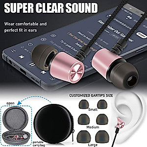 EXMAX S3 Deep Bass 3.5mm Earphones Wired Earbuds in Ear Buds Workout Headphones with Microphone Mic Magnetic Design Stereo Sound Metal Tangle-Free for Smartphone Laptop Computer MP3 Tablet- Rose Gold
