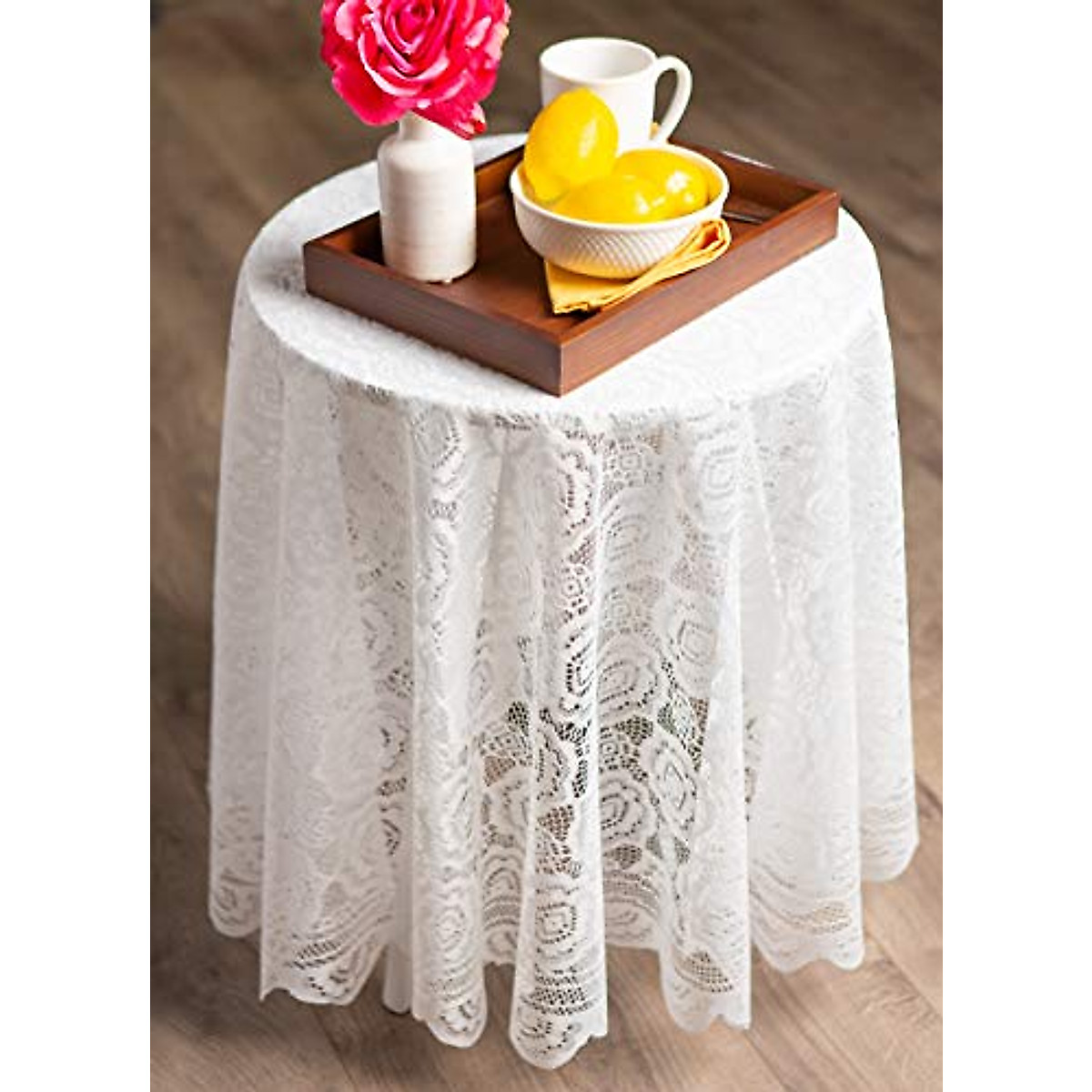 DII Home Essentials 100% Polyester, Machine Washable, Shabby Chic, Vintage Tablecloth or Overlay 63" Round, Vintage Lace Cream