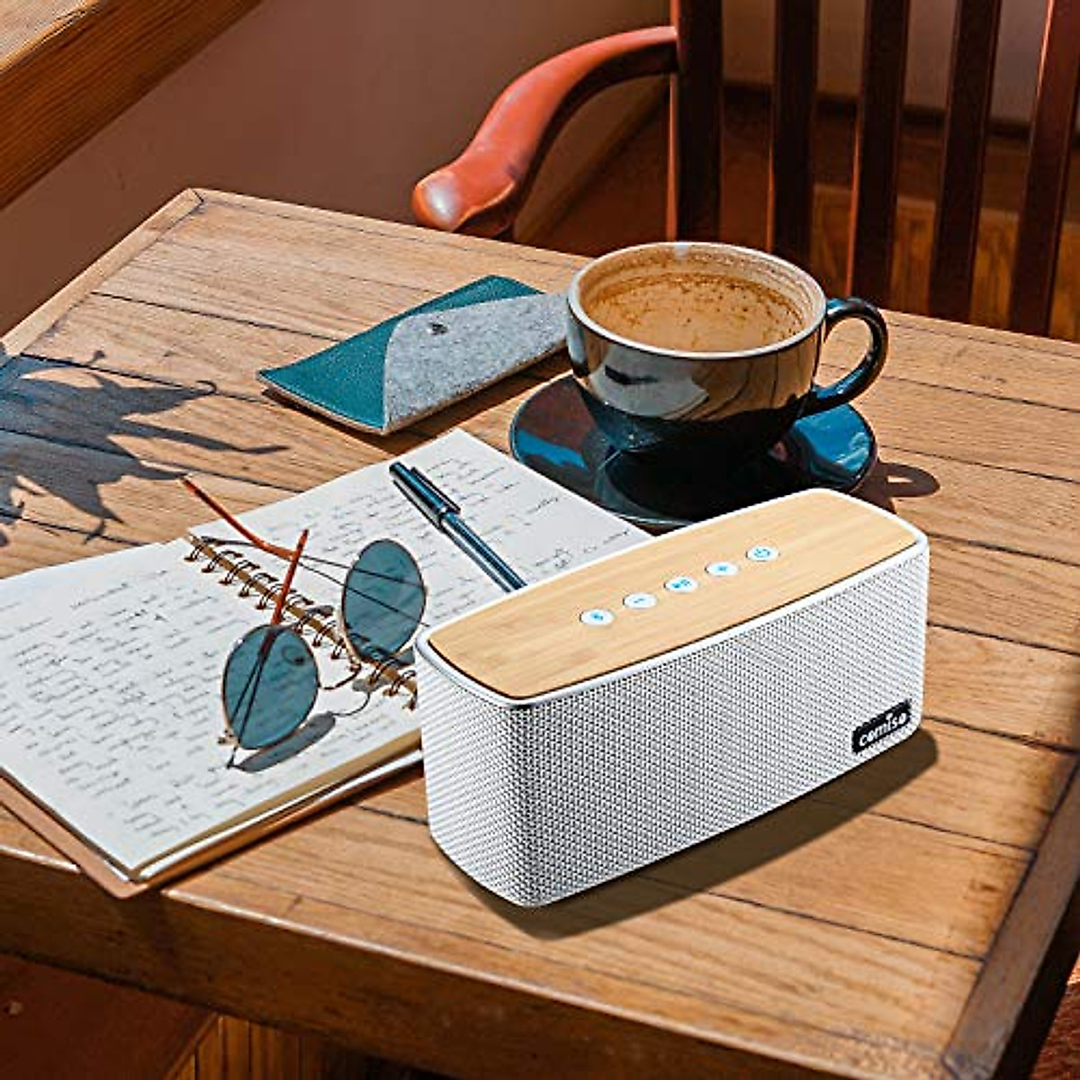 comiso Bluetooth Speakers, 20W Loud Wood Home Audio Outdoor Portable Wireless Speaker, Subwoofer Tweeters for Super Bass Stereo Sound Bluetooth 5.0 Handsfree 24H Playtime
