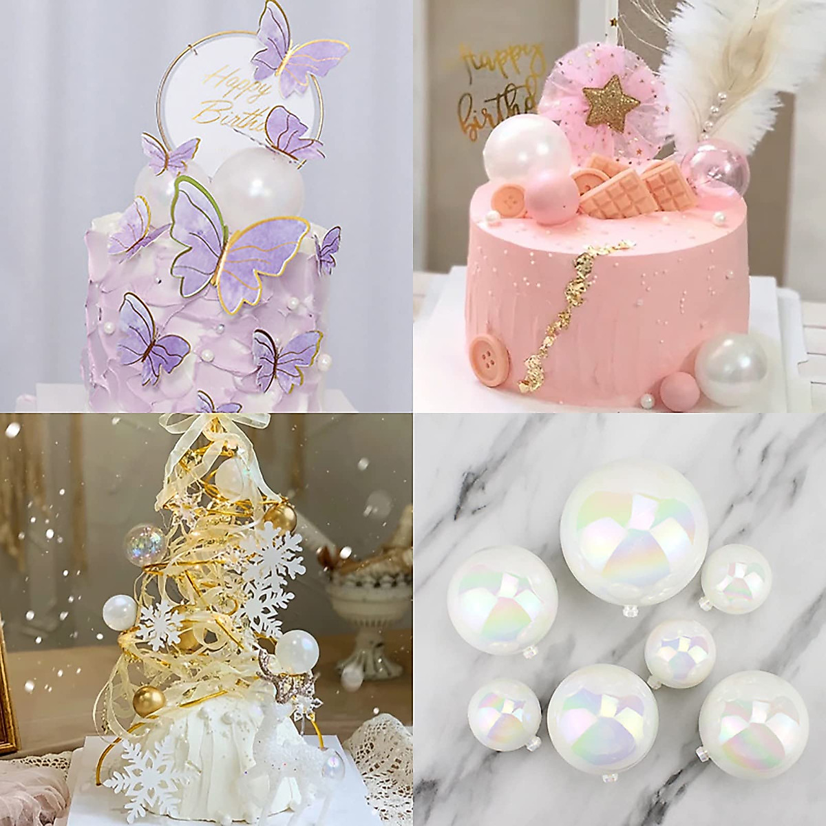 24 PCS Balls Cake Toppers Bubble Mini Balloon Topper Pearl Insert Cupcake DIY Decoration for Wedding Anniversary Graduation Birthday Party Baby Shower