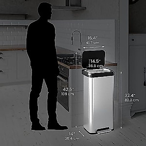 iTouchless SoftStep EXP 20 Gallon Step Pedal Trash Can with AbsorbX Odor Filter, Stainless Steel with Dent-Proof Plastic Lid, 75 Liter Garbage Kitchen Bin for Home, Office, Business, Store