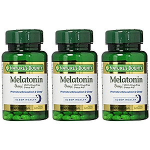 Nature's Bounty Melatonin 100% Drug Free Sleep Aid, Dietary Supplement, Promotes Relaxation and Sleep Health, 5 mg, 90 Count, Pack of 3