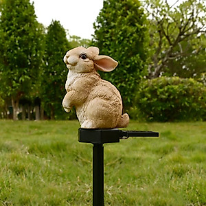 Juliahestia Rabbit Garden Ornaments Bunny Decor Solar Outdoor Statue Animal Lawn Yard Decorations Outside Stake Waterproof Patio Cute Brown Hare Figurines Light Gifts