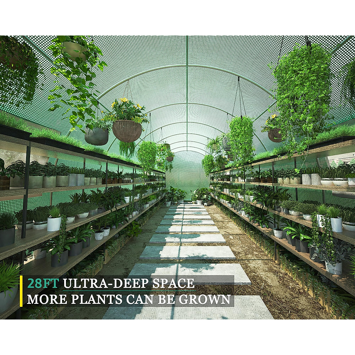 Papababe 28x10x7.5 FT Extra high Large Walk-in Greenhouse for Outdoors, Upgraded Swing Door, Heavy Duty Galvanized Steel Frame Tunnel Greenhouse kit, Reinforced PE Cover & Film Clips, Green