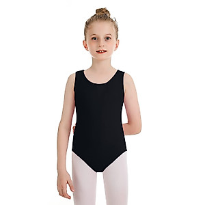 Phineein Girls Sleeveless Ballet Gymnastics Leotards - Kids Athletic Crisscross Mesh Back Dancewear Unitards (10-12Y, Black)