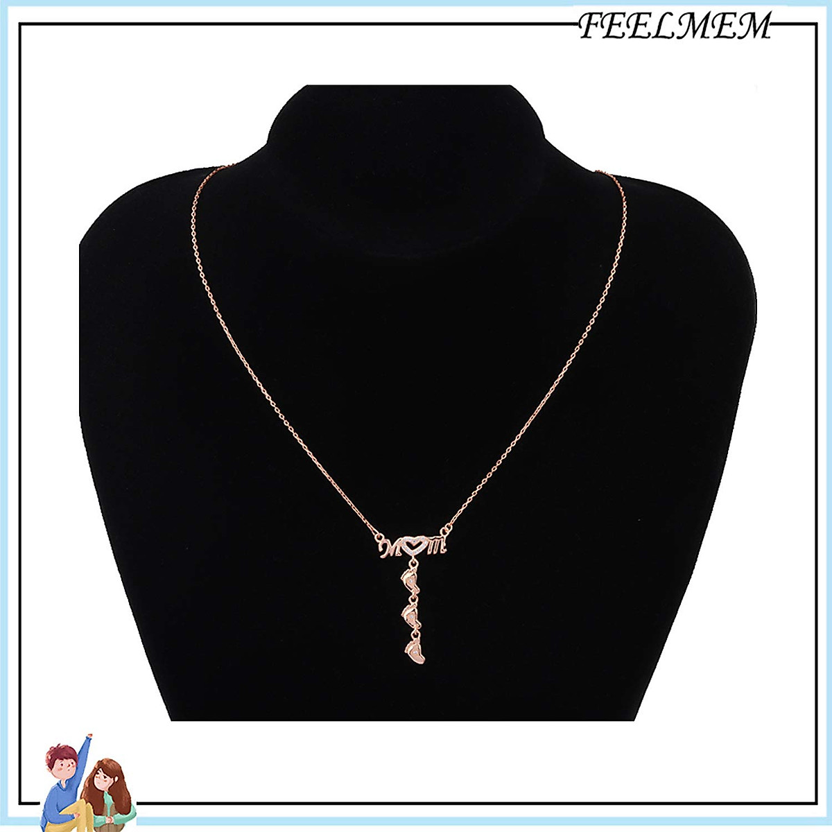 FEELMEM Pregnant Mom to Be Gift New Mom Gift 1 2 3 Baby Feet Footprint Charm Mom Heart Symbol Necklace Gift for New Mother Mommy To Be (foot-Rose gold-3)