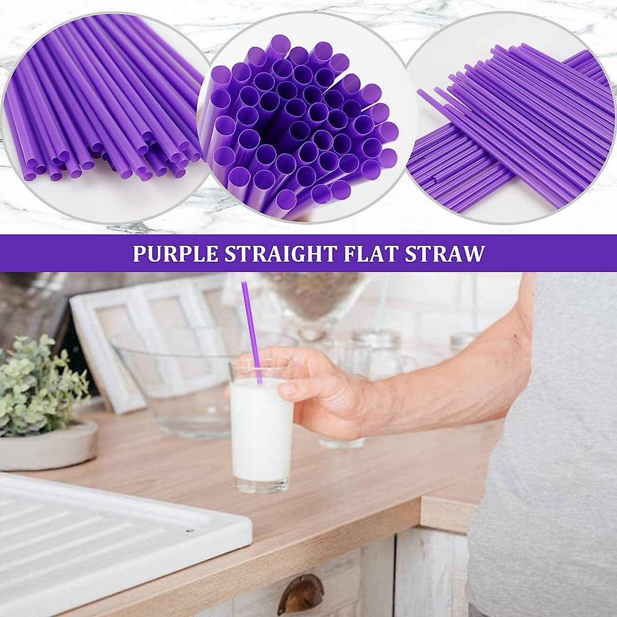 FERCAISH 200 Pcs Purple Disposable Plastic Straws, DIY Creative Handmade Flower Straws - Disposable Fruit Juice Beverage Plastic Straw for Wedding Birthday Party(10.2inches)