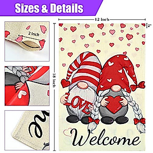 Valentines Day Garden Flag Double Sided, Love Gnomes Valentine’s Day Garden Flag Yard Flag for Outdoor Decoration 12x18 Inch