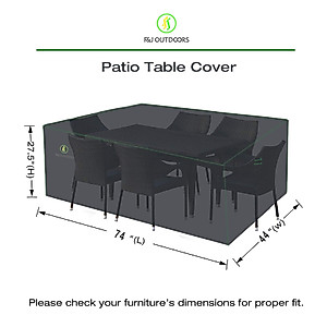 F&J Outdoors Outdoor Table Covers Waterproof UV-Resistant Snow Protection Patio Furniture Cover for Rectangular/Oval Dining Tables, 74 x 44 x 27.5 inches, Grey