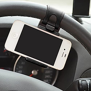 yonwait 1 Pack Car Steering Wheel Phone Mount, Fixed Clip Buckle Retractable Phone Holder, Silicone Cell Phone Navigation Bracket, Suitable for All Vehicles Cellphone Devices (Black)