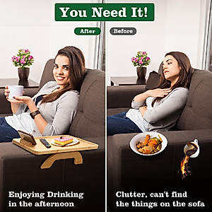 BAMBOOTRAY Couch Arm Table,Sofa Clip on Tray for Armrest Tray,Sofa Arm Table with Phone Holder,Couch Table for Living Room Bedroom,TV Tray Table for Eating & Drinking