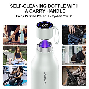 vsitoo Self-Cleaning Water Bottle, 33oz Insulated Stainless Steel BPA-Free Smart Water Bottle, Touch Screen APP Control & Auto-Cleaning, Thermal Flask for Travel, White