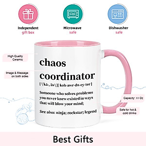 Cabtnca Chaos Coordinator Mug, 11Oz, Porcelain, Coffee Mug for Women Boss Teacher, Funny Work Gifts, Handmade, Microwave Safe, Dishwasher Safe