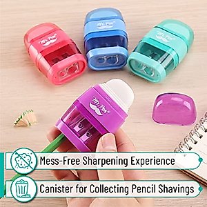 Mr. Pen- Pencil Sharpener & Eraser, 4 Pack, Colorful, 2 Sharpening Holes, Pencil Sharpeners Manual, Manual Pencil Sharpener, Pencils Sharpener, Handheld Pencil Sharpener, Small Pencil Sharpener