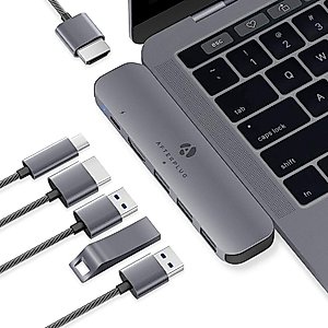 USB C to HDMI Adapter, Afterplug Docking Station for MacBook Pro Air, 6 in 2 USB C Dual Monitor Adapter 4K60HZ, USB Type C Dual HDMI with 4K HDMI Ports USB 3.0 Port, Type C Power Delivery