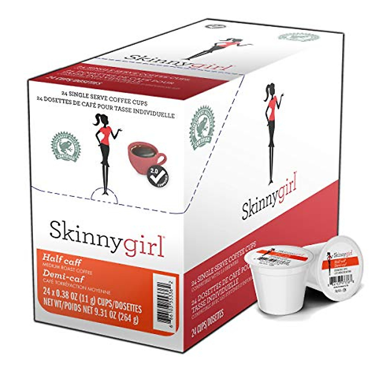Skinnygirl Half Caff Coffee Pods, Reduced Caffeine Medium Roast Coffee in Single Serve Pods for Keurig K Cups Brewers, 24 Count Per Box, 2 Boxes