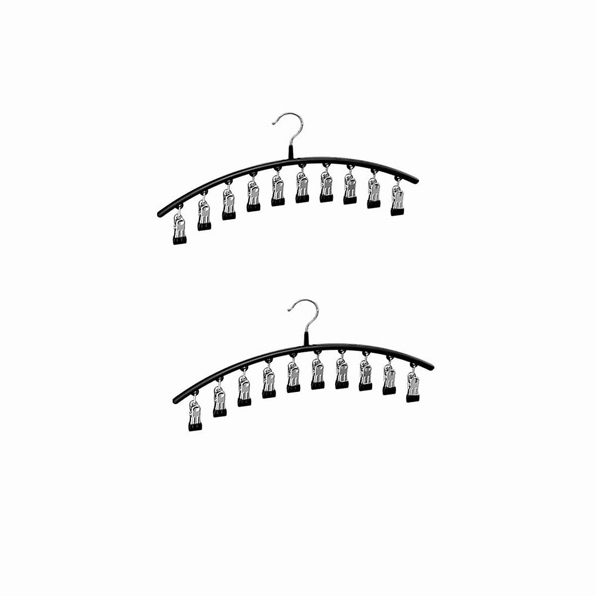 2 Pack Skirt Pants Hangers with Clips Space Saving, Legging Organizer for Closet Hanging with 10 Clips Hold 20 Leggings Shorts Jeans Skirts, Black