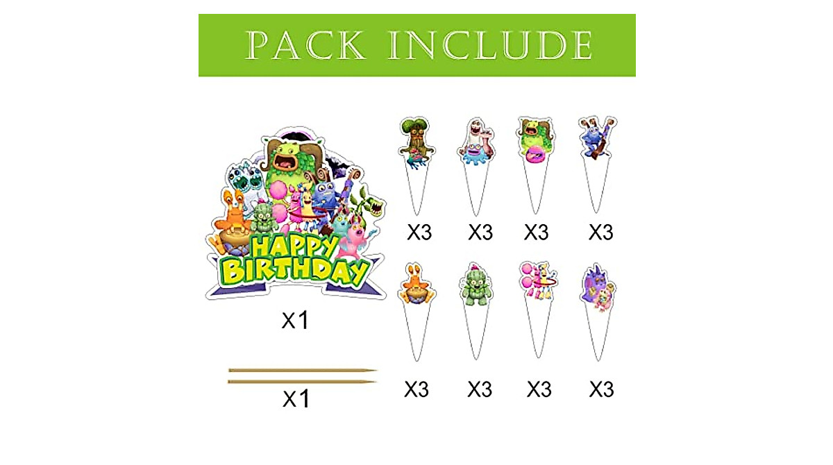 Singing Monsters Cake Decorations - 25pcs Birthday Set
