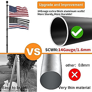 SCWN Flag Pole for Outside in Ground-25FT Telescoping Extra Thick Heavy Duty FlagPole for Yard,with 3x5 American Flag,Telescopic Adjustable Outdoor Flag Poles,for Commercial or Residential(Black)