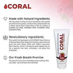 Coral Nano Silver Bubble Berry Fluoride Free Toothpaste, Natural Fluoride Free Teeth Whitening Toothpaste, Coral Calcium Nano Silver Infused SLS Glycerin Free 4 Ounce