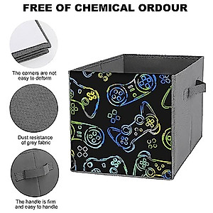 DamTma Storage Cubes Colorful Joystick Game 11 Inch Cube Storage Bin with Handles Video Games Fabric Collapsible Cube Baskets for Shelf Toys Clothing Books