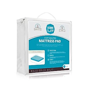 Quilted Fitted Waterproof Mattress Pad Cover - Topper, Stretches up to 18 Inches Deep, Full Size, by Assure Sleep by L’cozee