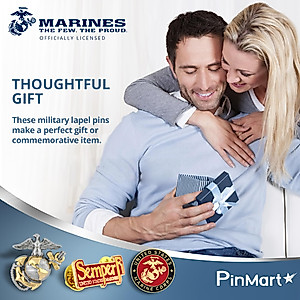 PinMart Officially Licensed U.S.M.C. Veteran 4-Piece Lapel Pin – Military Insignia United States Marine Corps Logo Pins – Gold Plated Enamel Brooch with Secure Clutch Back