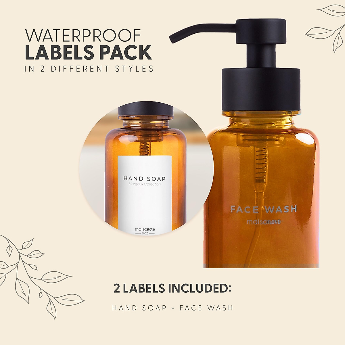 MaisoNovo Foaming Soap Dispenser - Hand Soap Refills for Foaming Dispenser - Amber Bottle 14 oz - 4 Mix Tablets