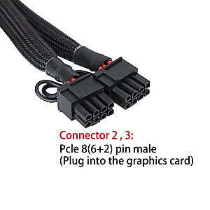 HuDieM PCIe 6 Pin to Dual 8 (6+2) Pin Splitter - GPU VGA Y-Splitter Extension Cable Mining Video Card Power Sleeved Connector Graphics Card PCI Express Power Supply Adapter - 6 Packs
