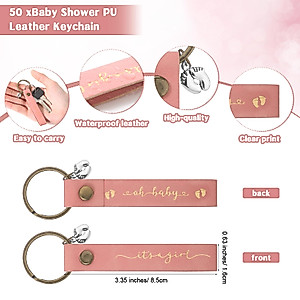 Ecally 50 Sets Baby Shower Favors for Guests PU Leather Keychain Bear Thank You Cards Organza Bags Gender Reveal Gifts (Pink, Girl Style)