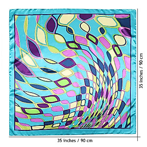AWAYTR 35” Large Satin Square Head Scarf - 2Pcs Silk Like Floral Head Scarves Square Satin Hair Scarf Bandanas for Women (Elliptical grid(Rose+Blue))