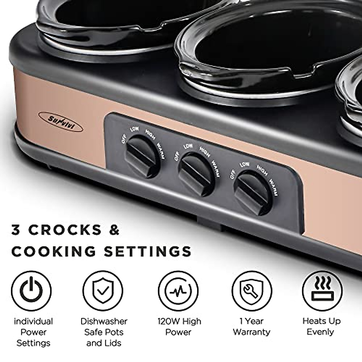 Slow Cooker, Dual and Triple Slow Cooker Buffet Server Multiple Pot Food Warmer, Slow Cooker Buffet Food Warmer Adjustable Temp Lid Rests Stainless Steel