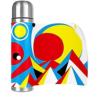 Stainless Steel Leather Vacuum Insulated Mug Geometry Thermos Water Bottle for Hot and Cold Drinks Kids Adults 16 Oz