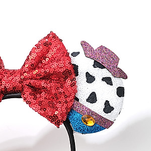 Foeran Mouse Ears Headbands, Sequin Mouse Ears Headband with Bow for Kids Adults Women, Accessories for Birthday Party Cosplay Costume(cow yellow)