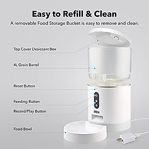 HBN Automatic Cat Feeders, 4L Dog Food Dispenser Dry Food,Work with Alexa and Voice Recorder,2.4Ghz Wi-Fi Enabled App Control