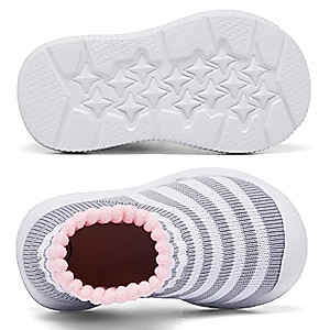 MORENDL Baby Walking Sock Shoes 2 Tiny Feet Infant Slippers Toddler Girl Boy Non-Slip Soft Sole Slip On House Shoes Pinkstripe 18-24 Months
