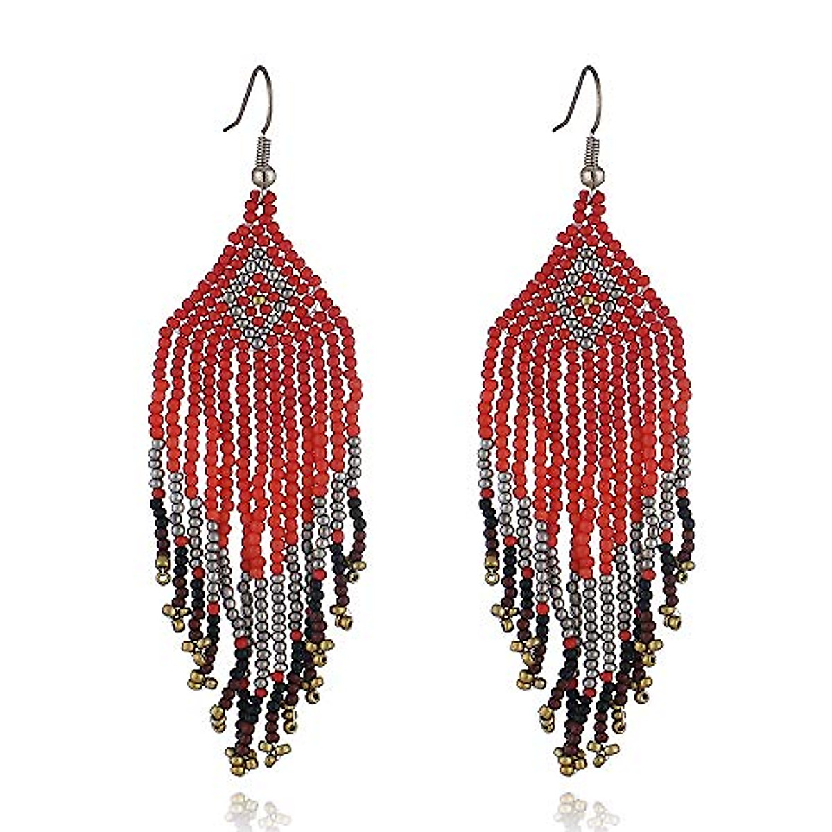 Weicam Women Jewellery 4 Pair Multicolor Nation Bohemian Style Tassel Earrings Handmade Beaded Jewelry