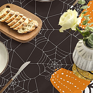 Horaldaily Halloween Tablecloth 60x84 Inch Rectangular, Jack-O-Lantern Pumpkin Cobweb Scary Themed Black Washable Table Cover for Party Picnic Dinner Decor